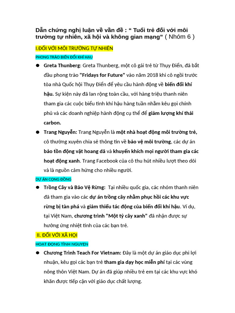 Nhóm 6 - Chủ đề Tuổi trẻ đối với môi trường tự nhiên, xã hội và không gian mạng | PDF