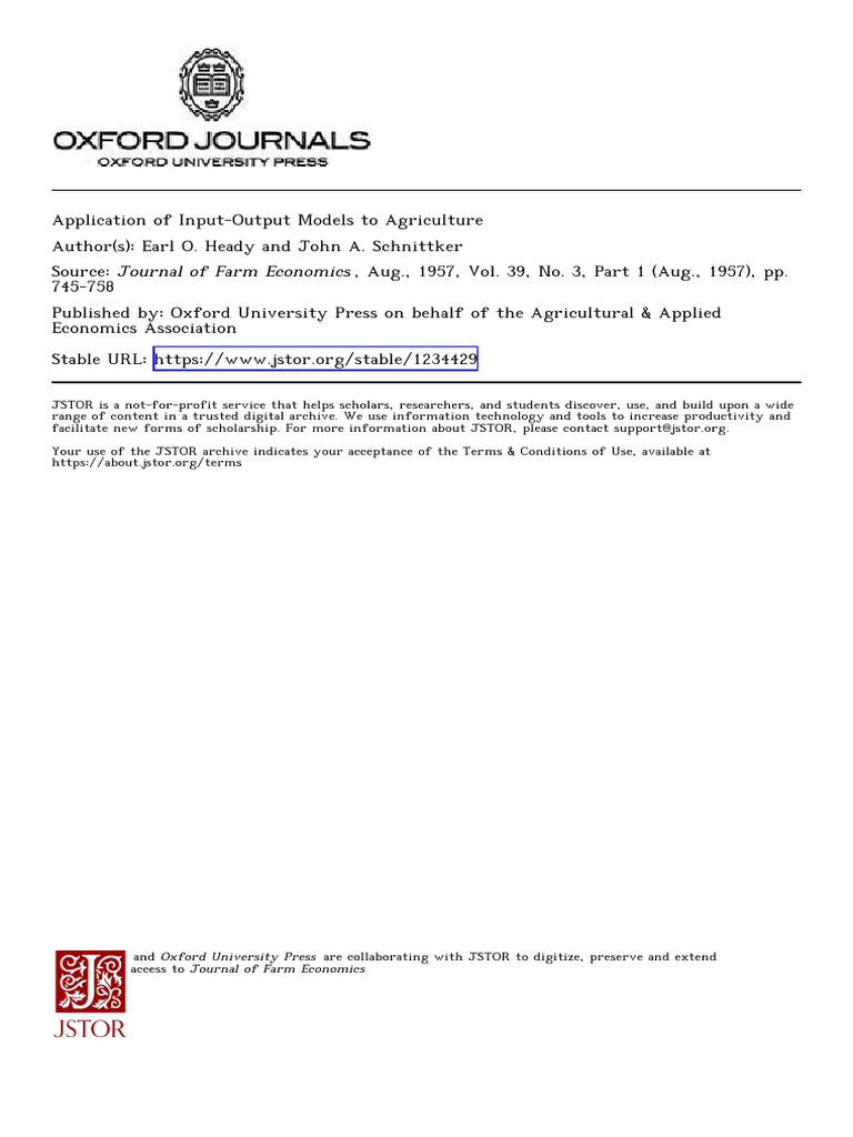 Heady ApplicationInputOutputModels 1957 | PDF | Input–Output Model | Matrix (Mathematics)