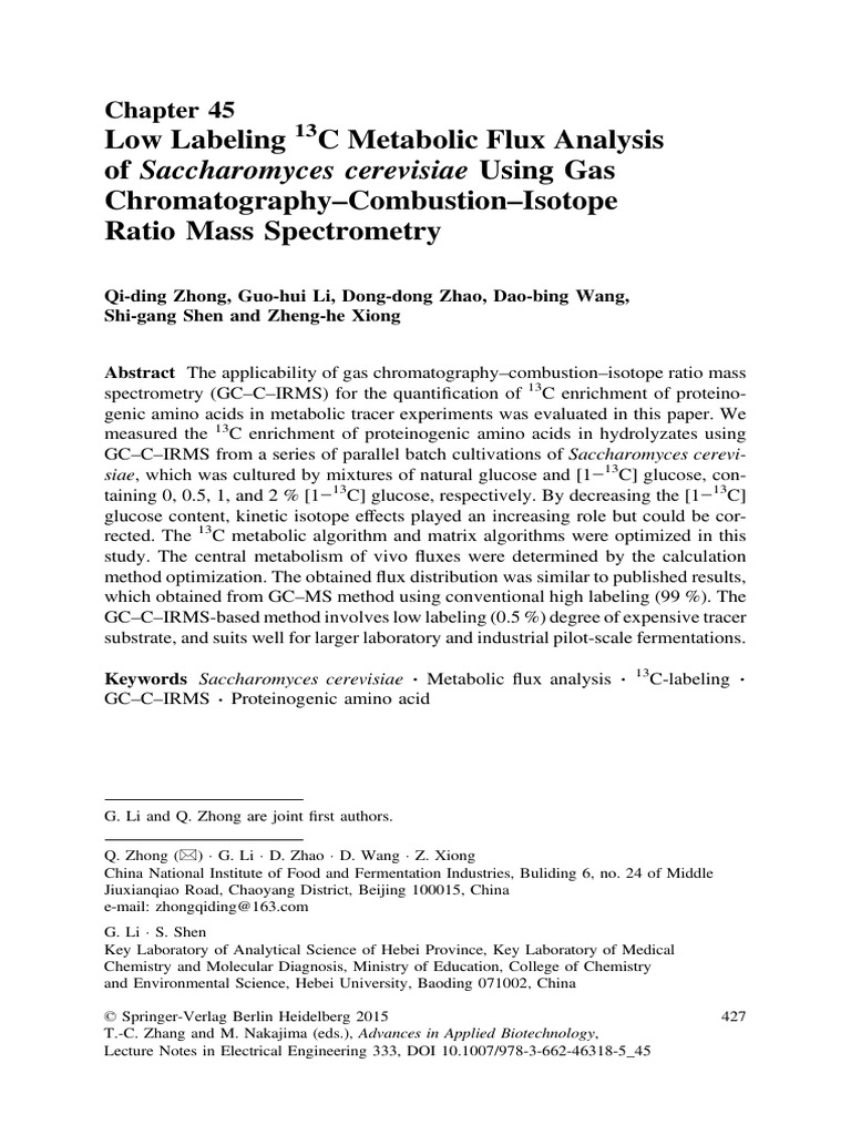 Low Labeling 13C Flux Analysis in Yeast | PDF | Isotopic Labeling ...