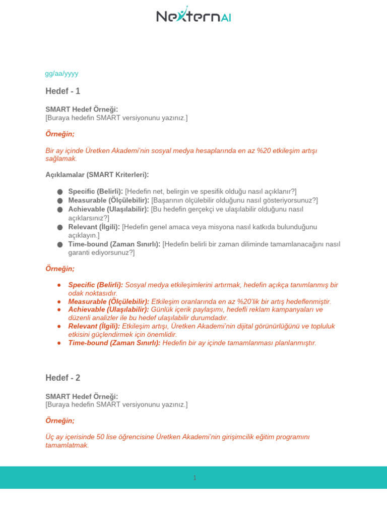 SMART Kriterlerine Göre Kişisel Hedefler | PDF
