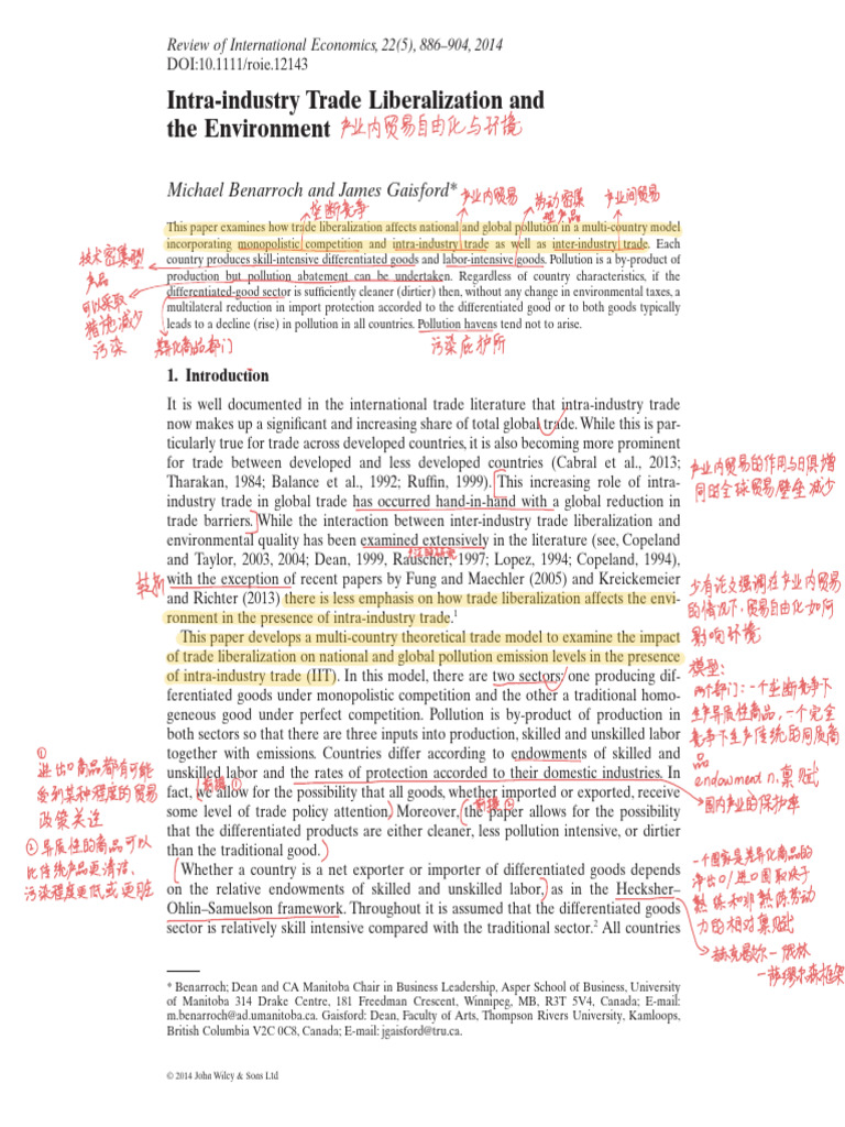 Benarroch and James Gaisford RIE Theory | PDF | Pollution | Free Trade