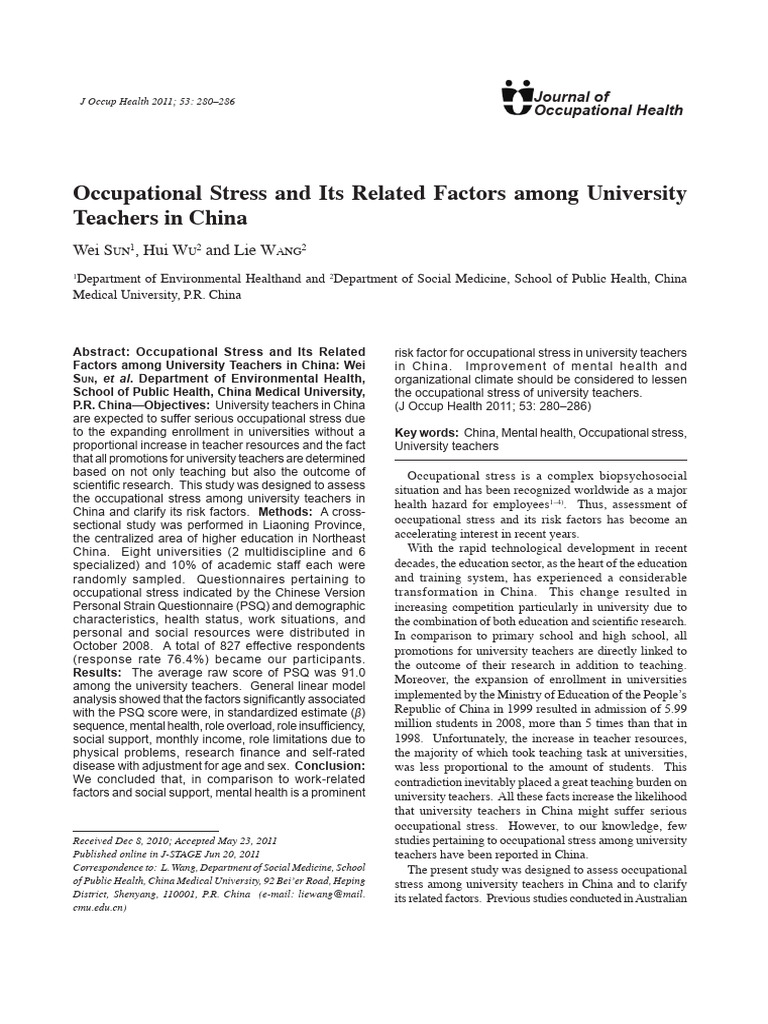 Journal of Occupational Health - 2011 - Sun - Occupational Stress and ...