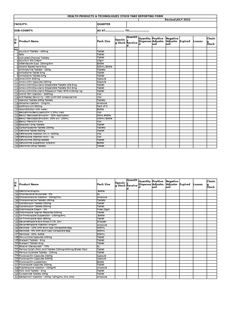 Pharmacy Stocktake Reporting Form | PDF | Tablet (Pharmacy)