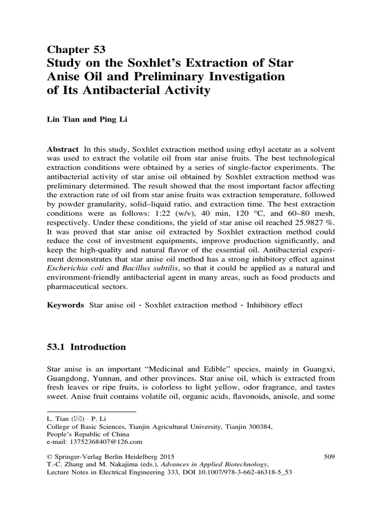 0125-Chapter 53 Study On The Soxhlet's Extraction of Star Anise Oil and ...