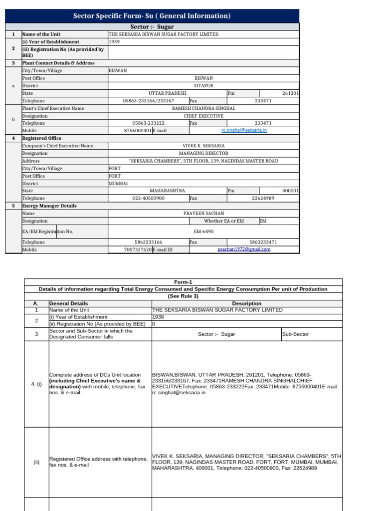 Final Proforma For Sugar Industries - Version 2024 Seksaria | PDF | Boiler | Solar Power