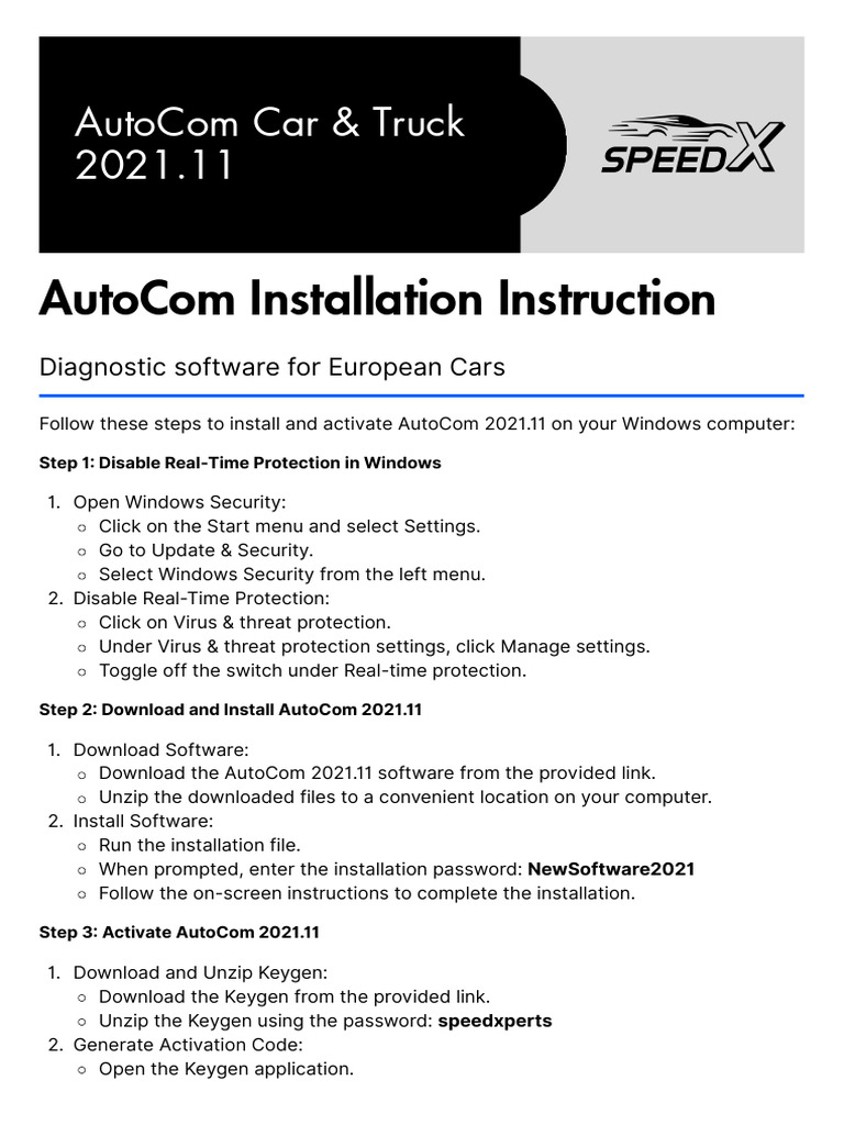 SpeedX AutoCom 2021 | PDF