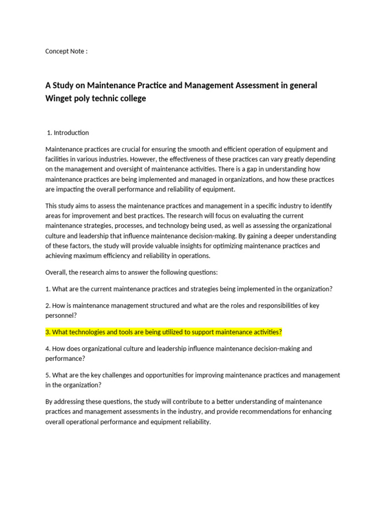 New Maintenance Concept Note-aWPS Office | PDF | Case Study ...