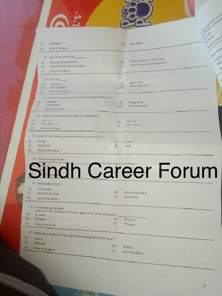PTS Past Papers For SINDH Assembly | PDF