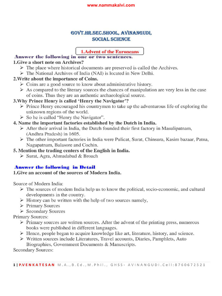 Namma Kalvi 8th Social Science Study Material EM 221203 | PDF