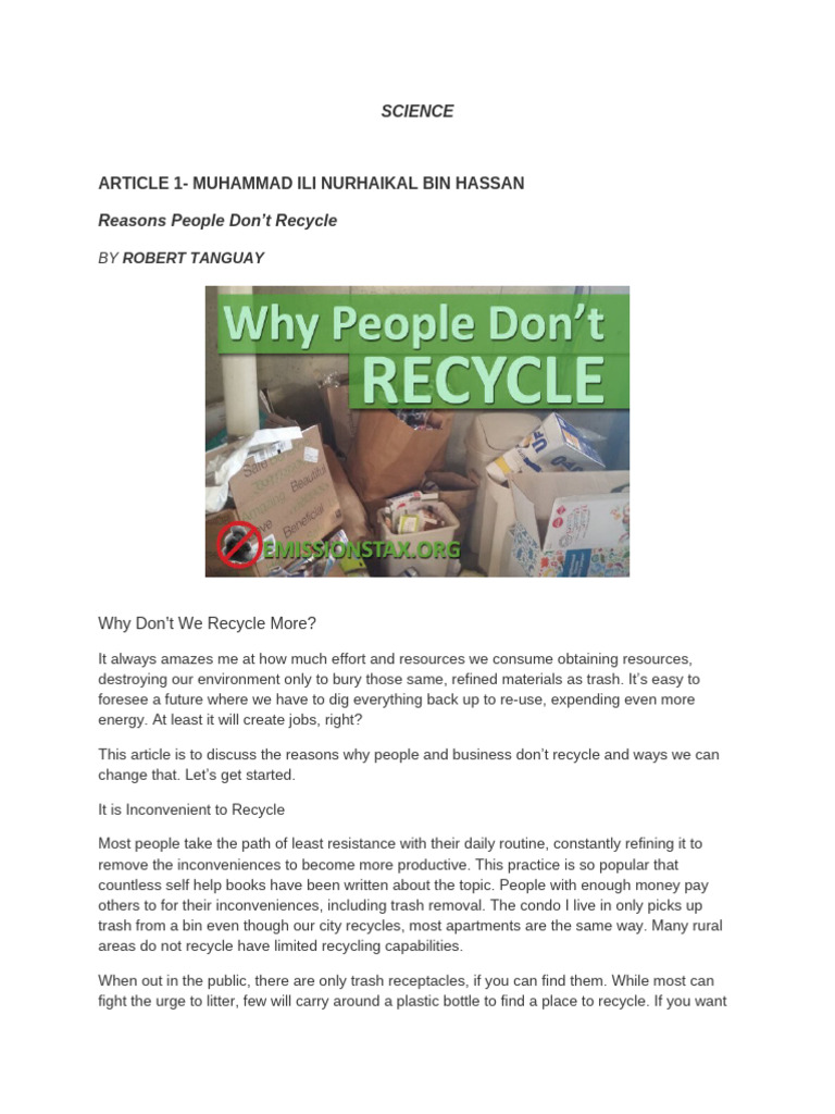 SCIENCE - RECYCLE | PDF | Recycling | Economy And The Environment