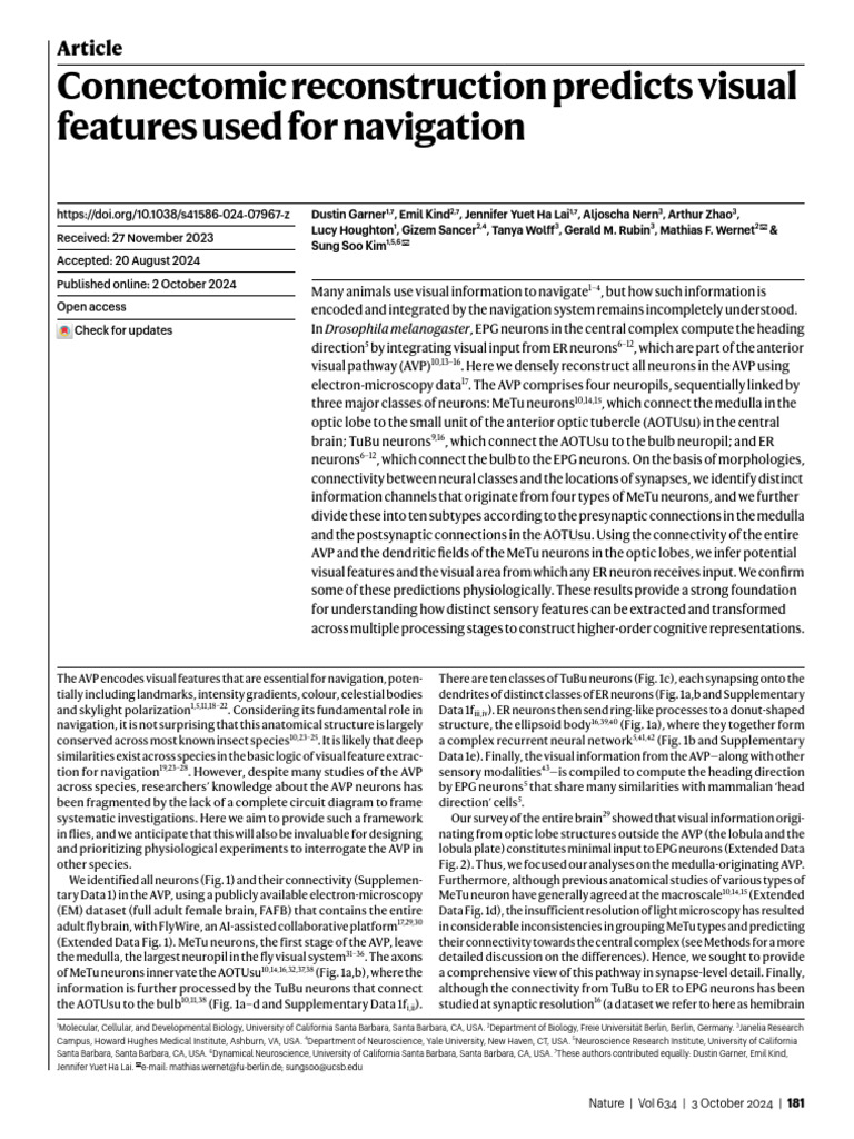 Connectomic Reconstruction Predicts Visual Features Used For Navigation ...
