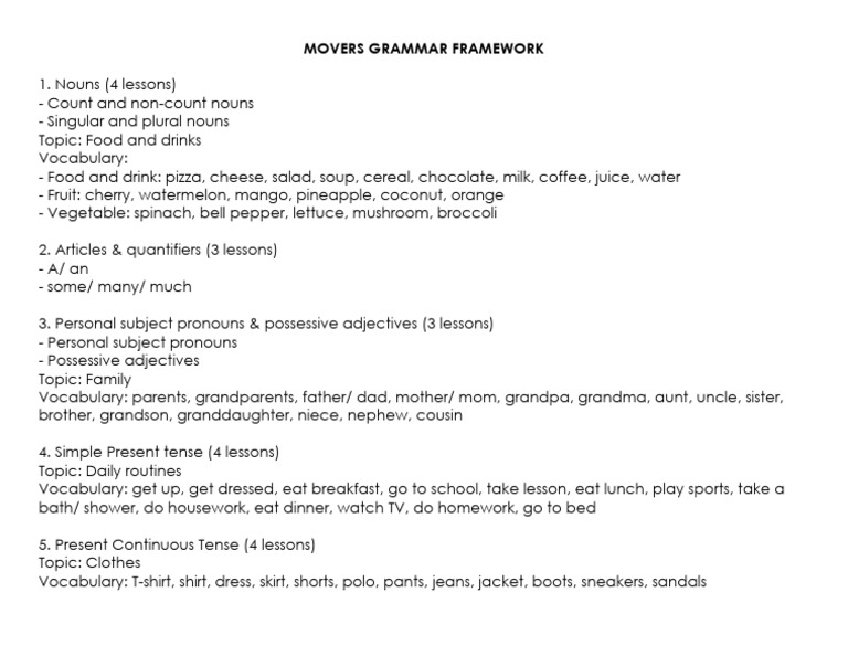 Movers Grammar (First Course) | PDF