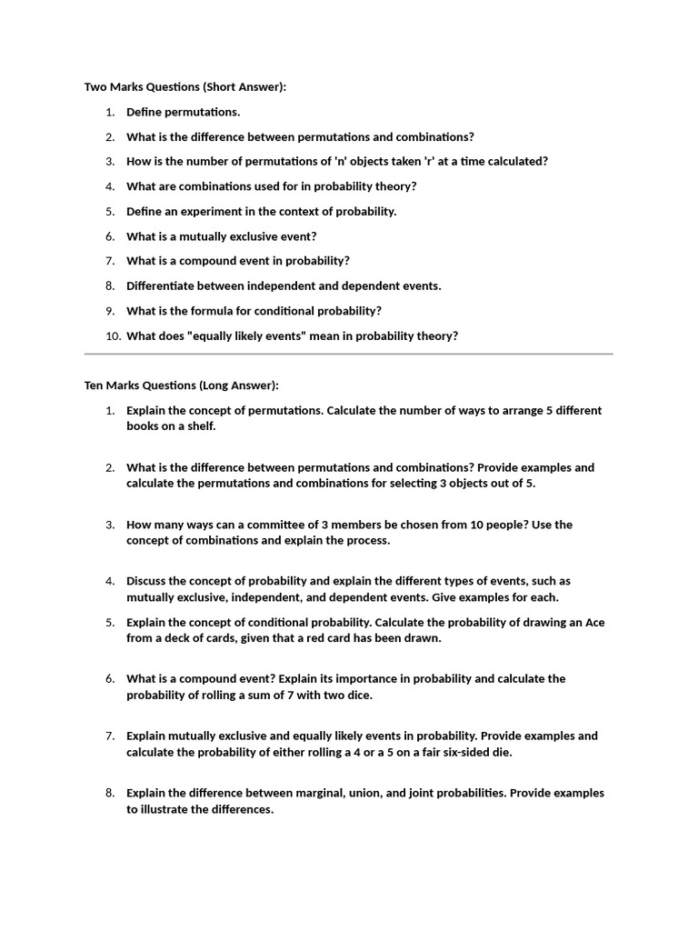 Question Bank for Permutation, Combination and probability | PDF ... Question Bank for Permutation, Combination and probability | PDF ...