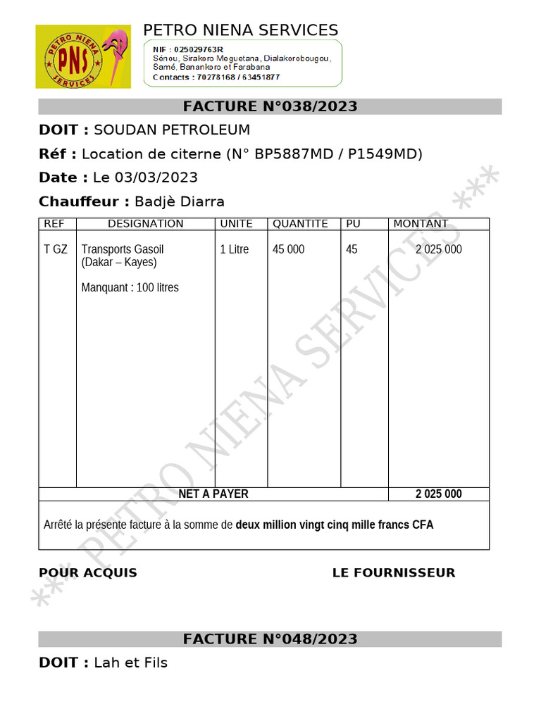 Copie (2) de FACTURE TRANSPORT 2024 | PDF | Facture | Documents commerciaux