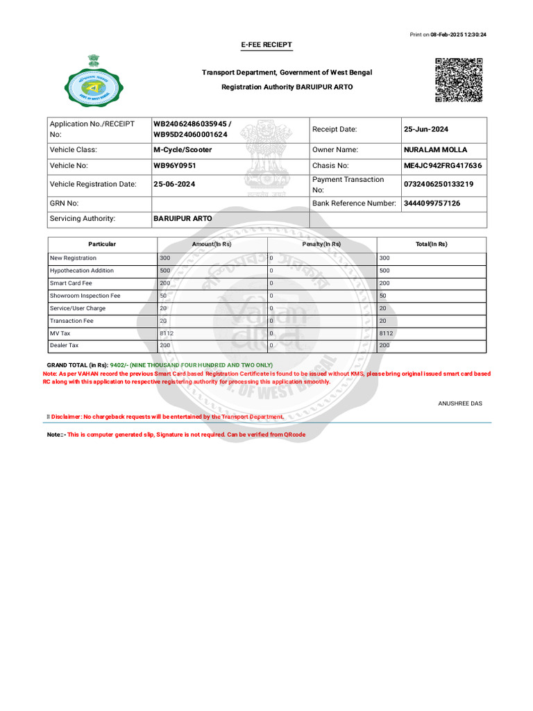 VAHAN 4.0 (Citizen Services)~onlineapp01~135~8001 | PDF | Receipt ...