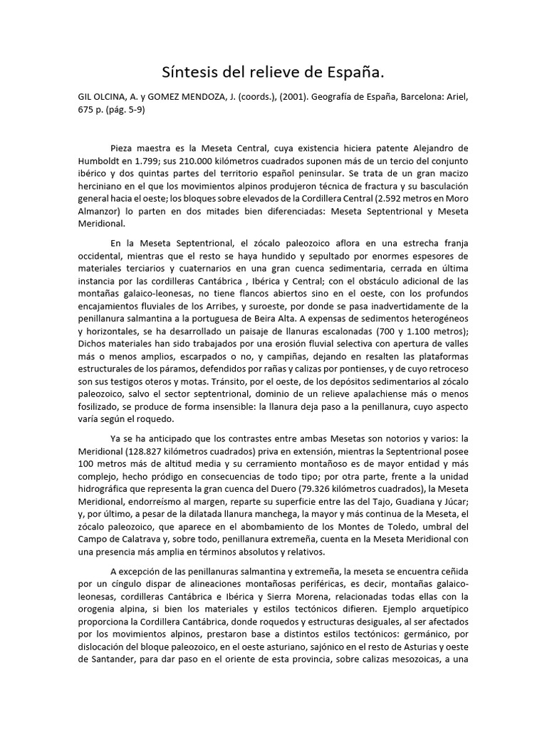 Relieve y Meseta Central de España | PDF | Paisaje | Geomorfología