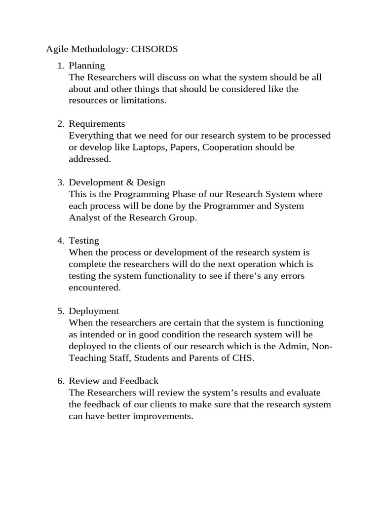Agile Methodology Steps for CHSORDS | PDF