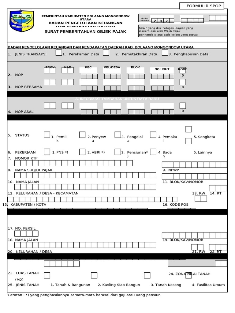 Formulir Spop Dan Lspop (1) | PDF