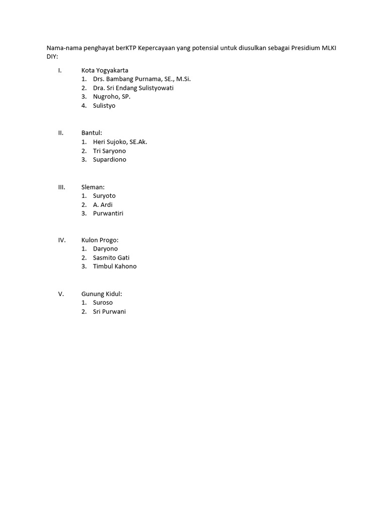 Bakal Calon Presidium MLKI DIY | PDF