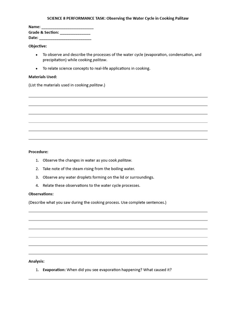 Science 8 Performance Task | PDF | Water | Water Cycle