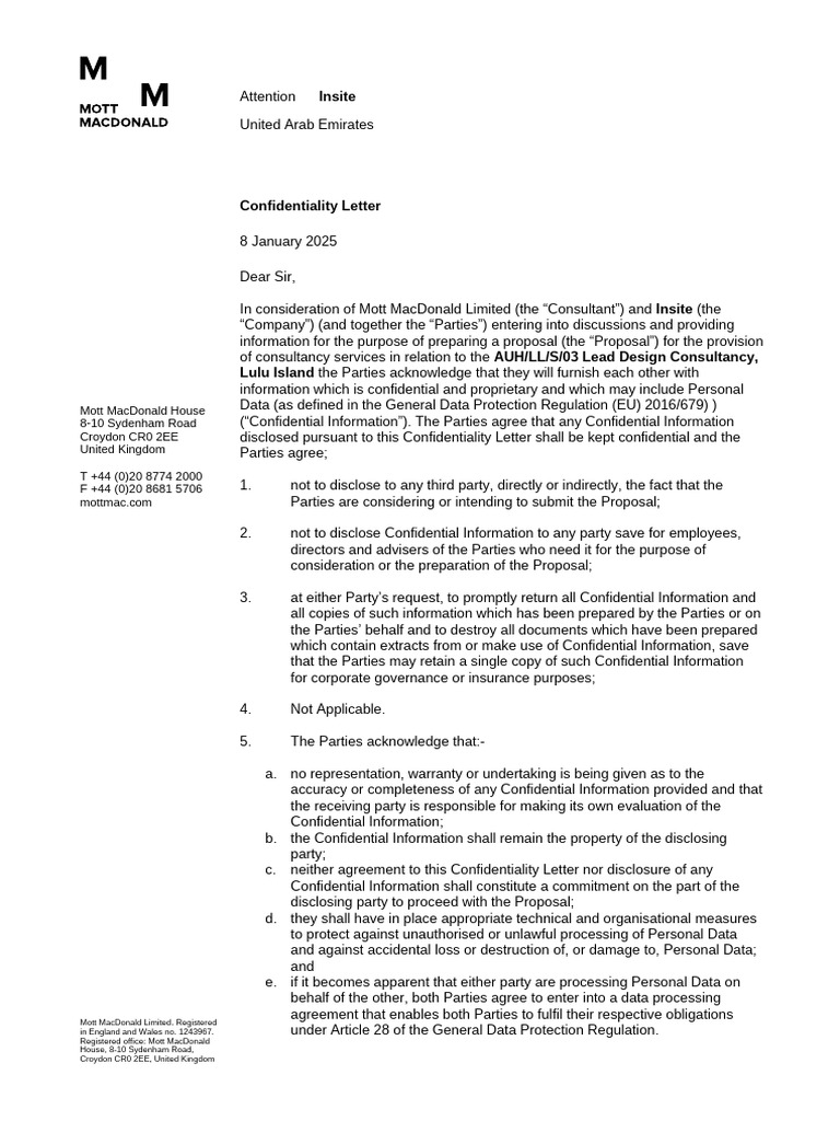 MME_Mutual Confidentiality Letter_ Insite_Lulu Island_1-8-2025 | PDF ...