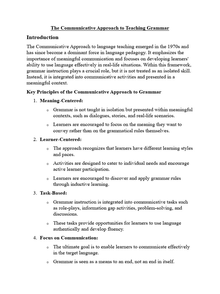 4.1 Communicative Approach | PDF | Learning | Fluency