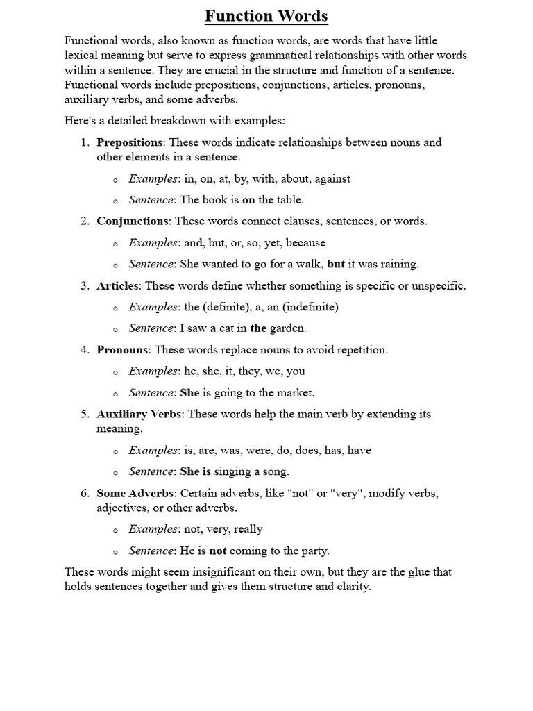 5.1 Function Vs Lexical Words | PDF | Adverb | Word