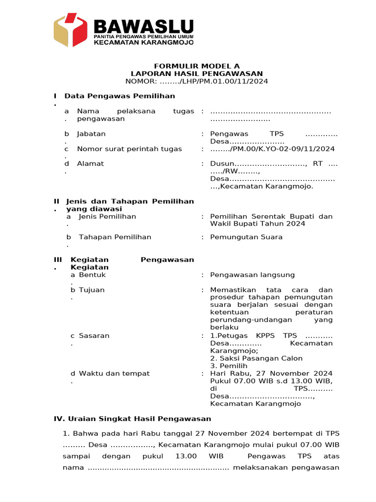 3. CONTOH LHP-Pemungutan Suara PTPS | PDF