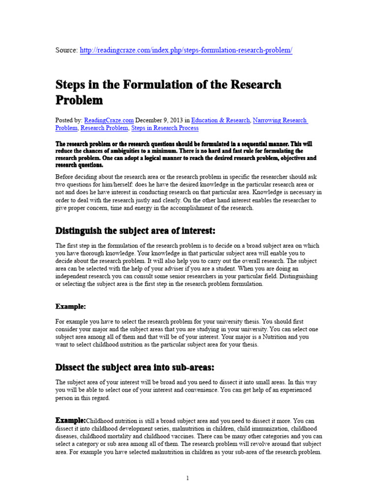 Steps in The Formulation of Research Questions | PDF | Statistics ...
