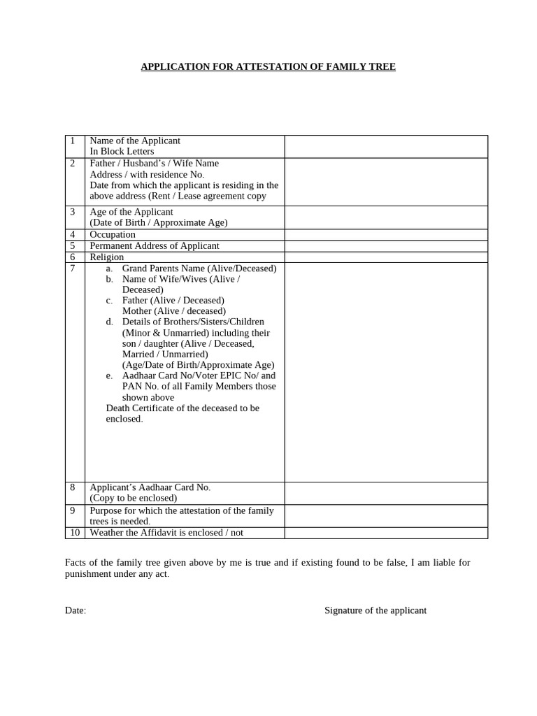 Family Tree Attestation Application Form | PDF
