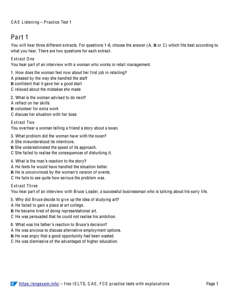 CAE Listening Practice Test 1 | PDF