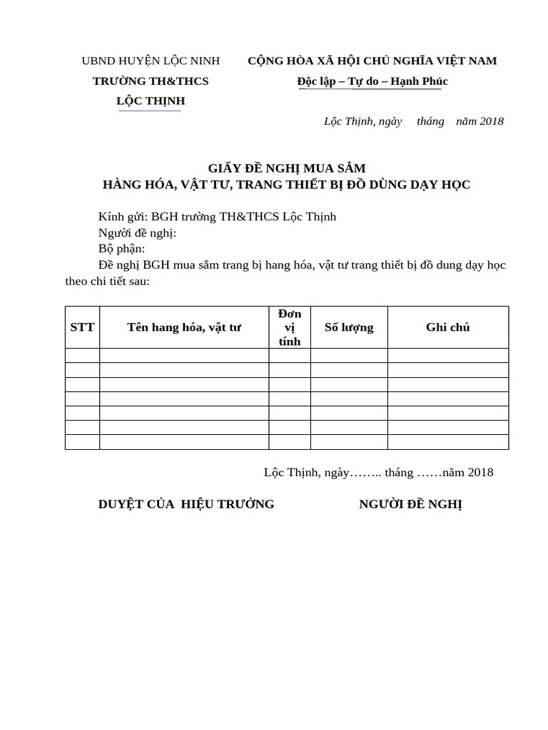 Mau Giay de Nghi Mua Sam | PDF