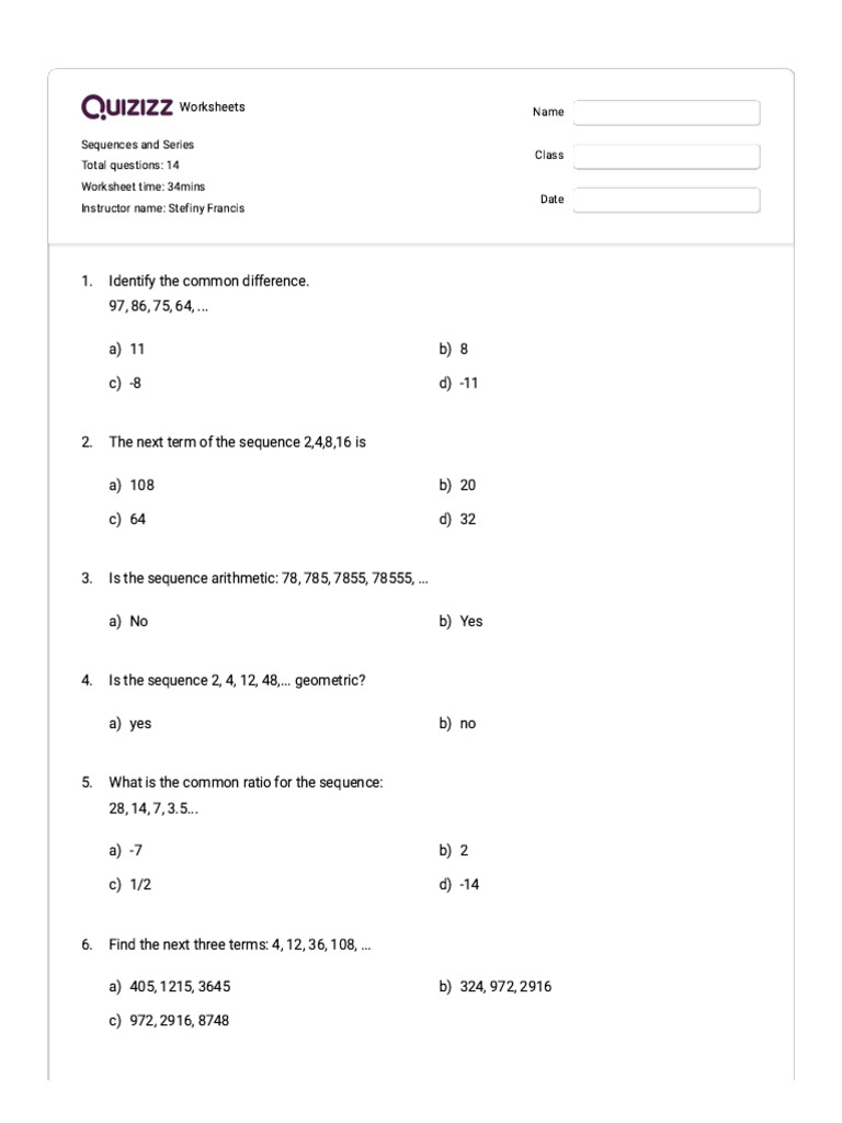 Quizizz - Sequences and Series | PDF | Numbers | Mathematical Objects