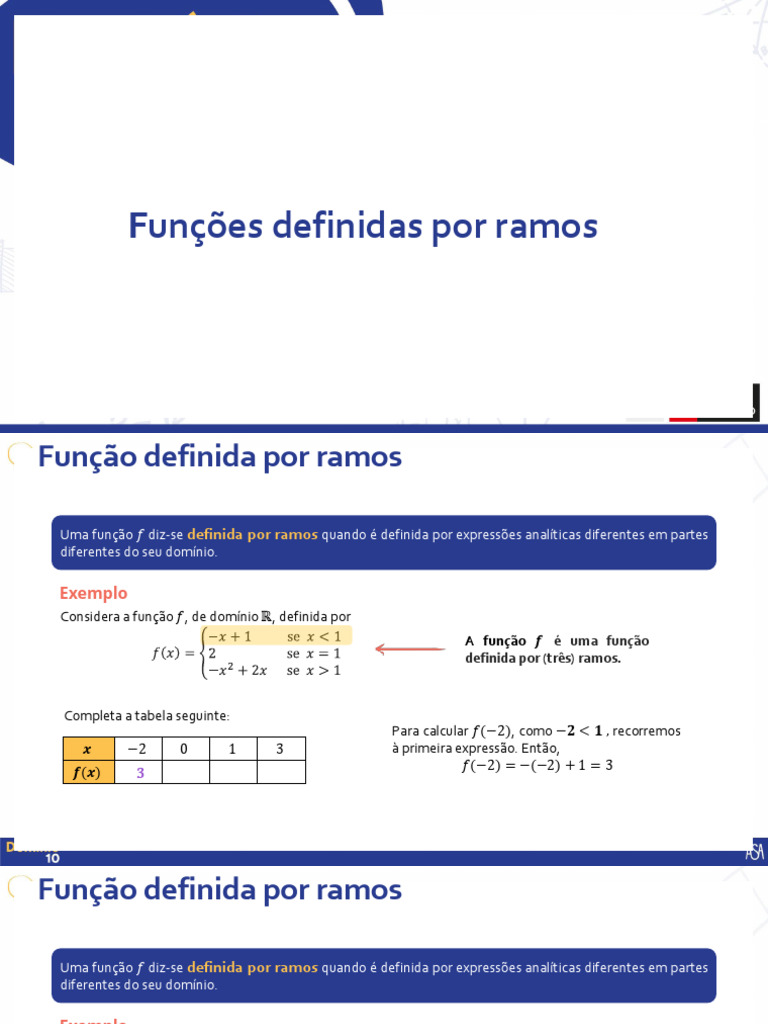 Função Definida por Ramos: Exemplos e Cálculos | PDF | Função ...