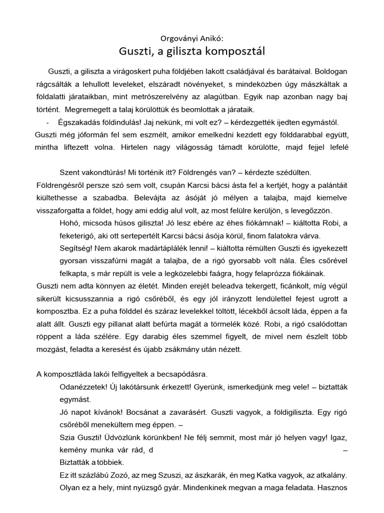 1 Guszti A Giliszta Komposztal Mese | PDF