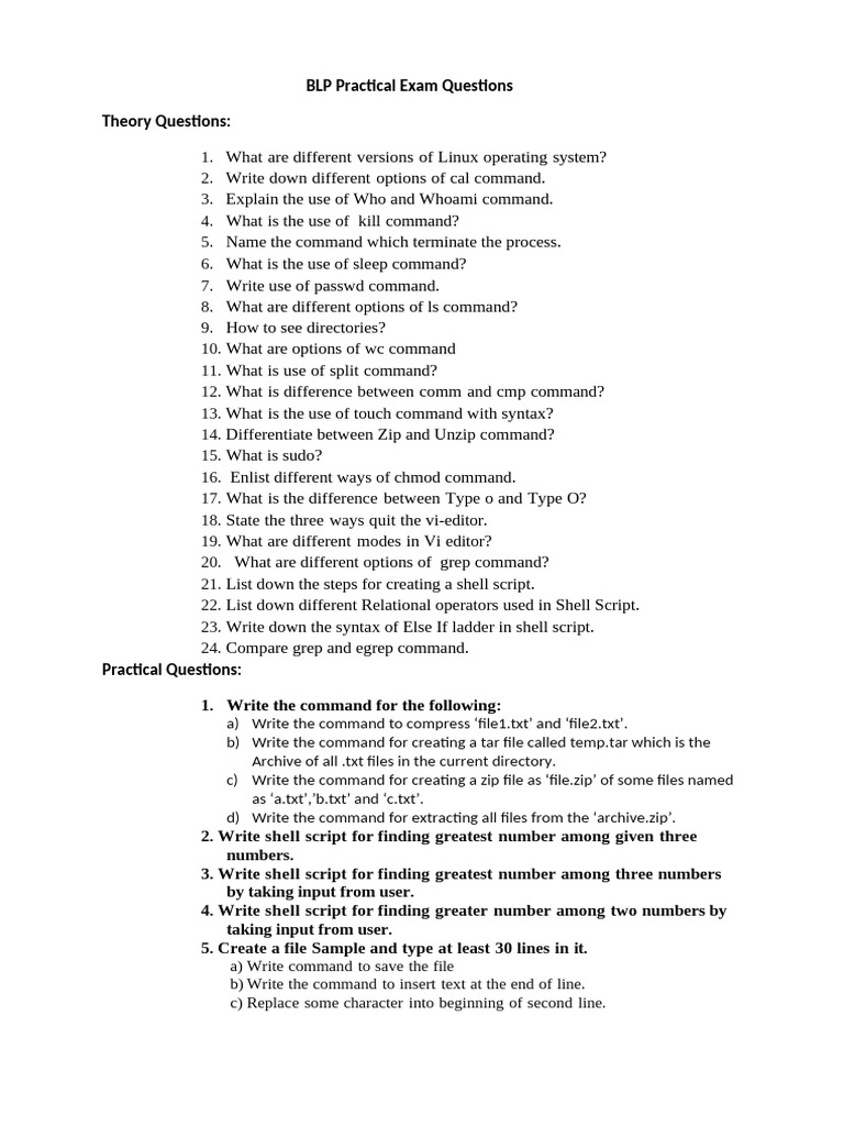 BLP Internal Exam Questions | PDF | Zip (File Format) | Text File