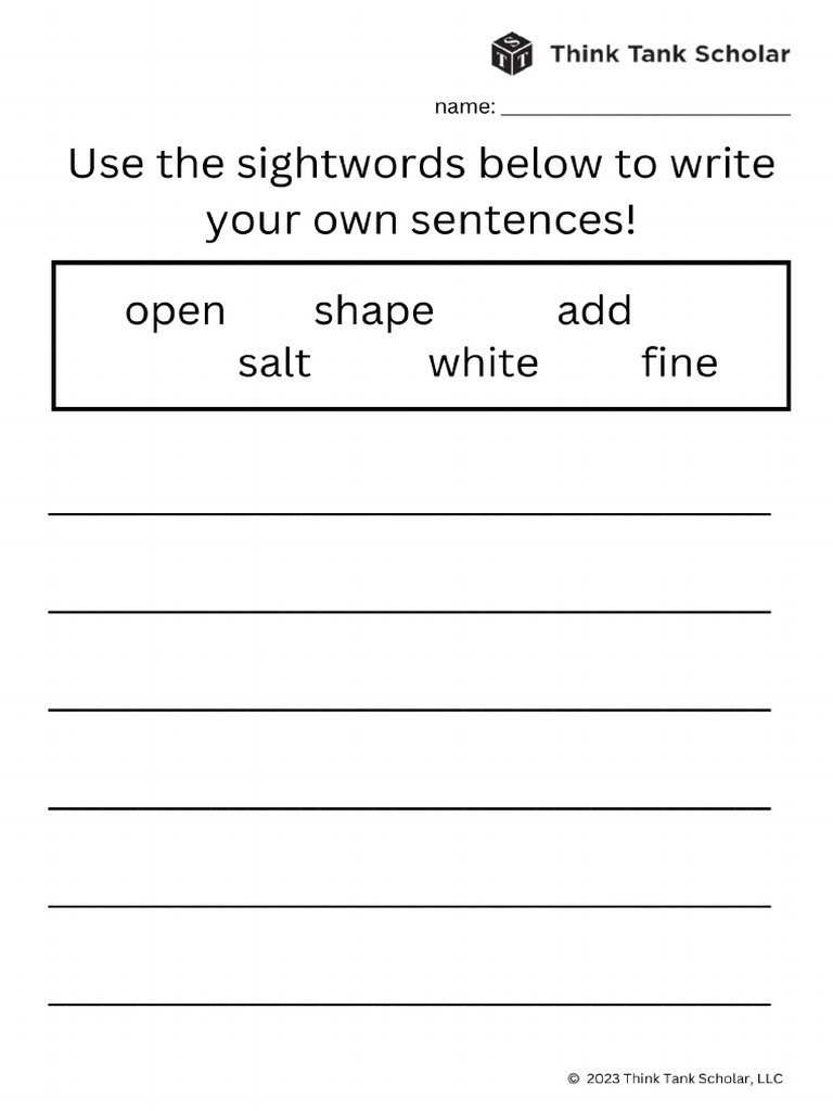 free-sightword-use-the-sightword-sentence-writing-lesson-worksheet-8 | PDF