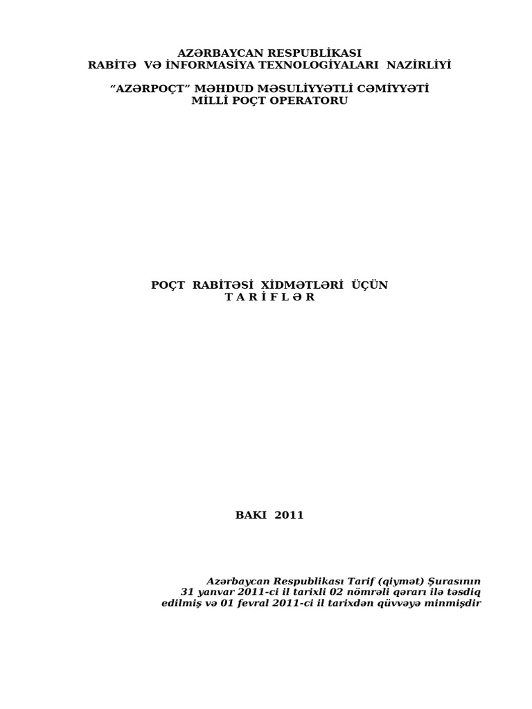 Umumi Preyskurant Yeni | PDF