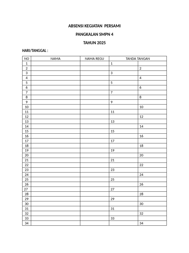 Absensi Kegiatan Persami | PDF