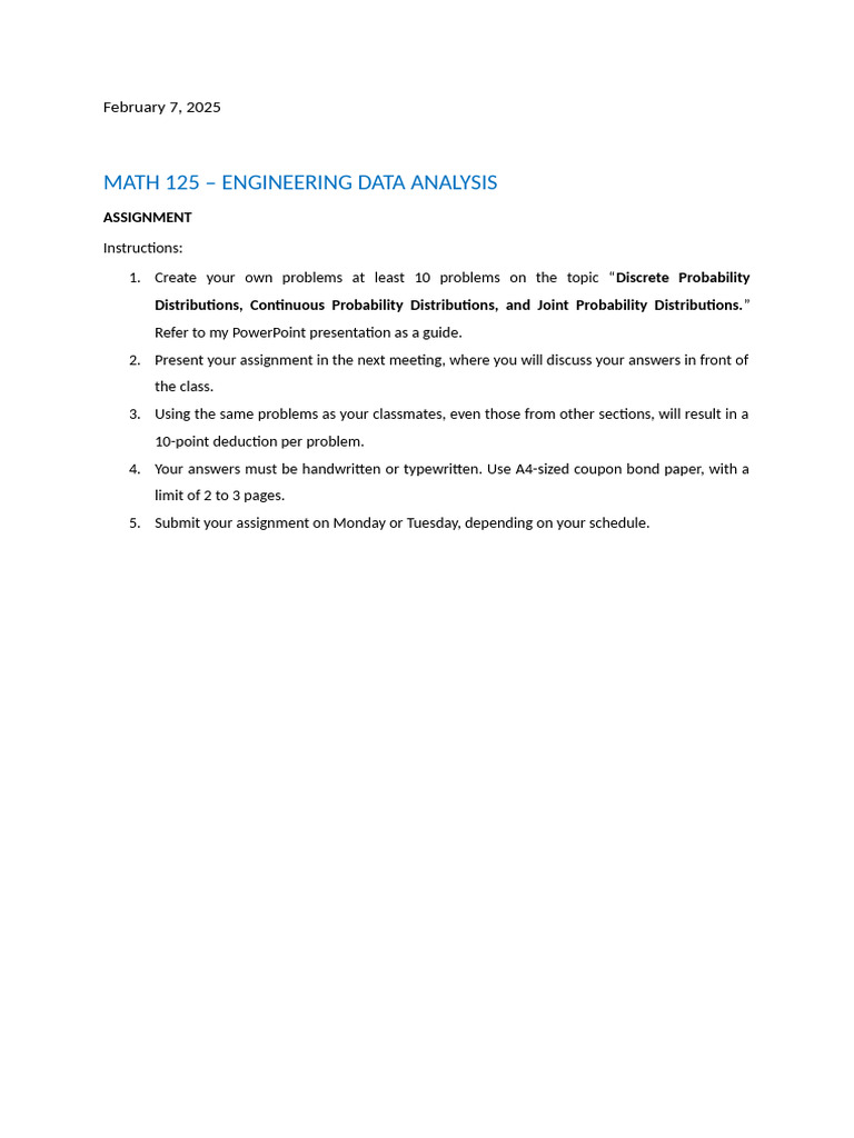 MATH 125 Assignment | PDF