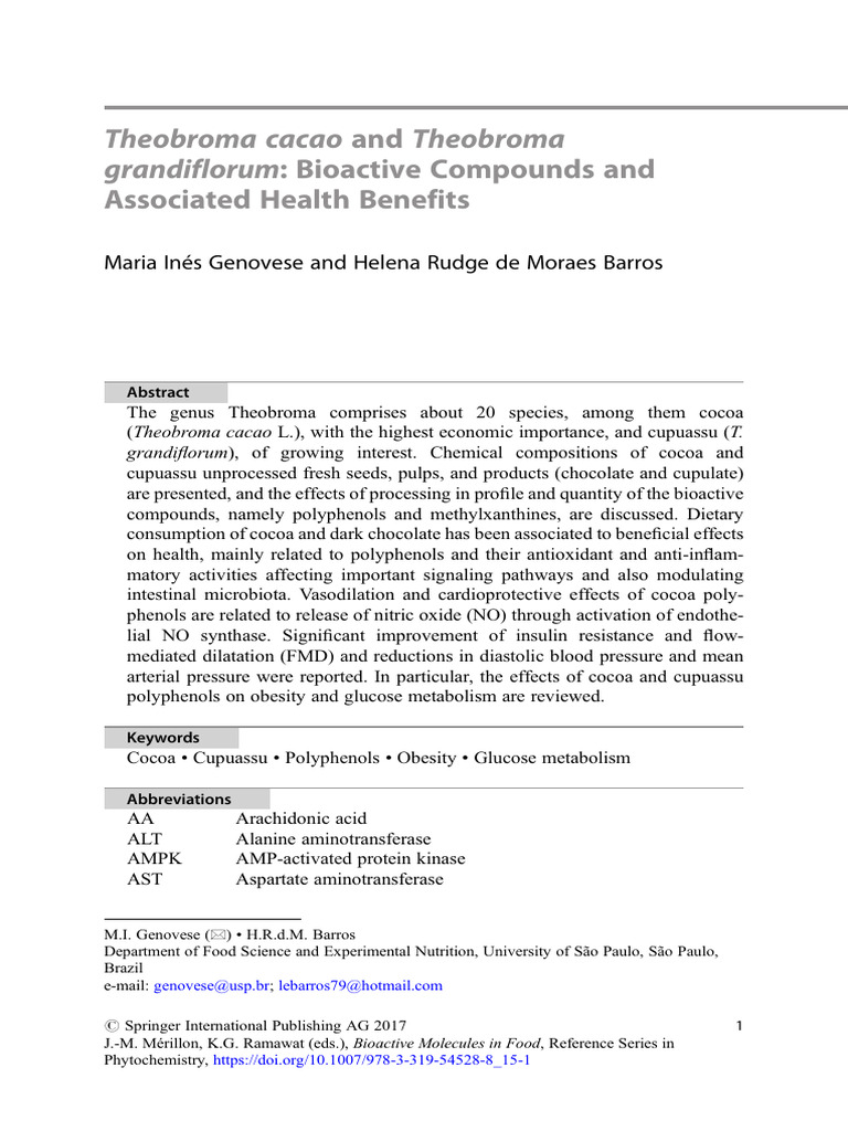 04-Theobroma Cacao and Theobroma Grandiflorum: Bioactive Compounds and Associated Health ...