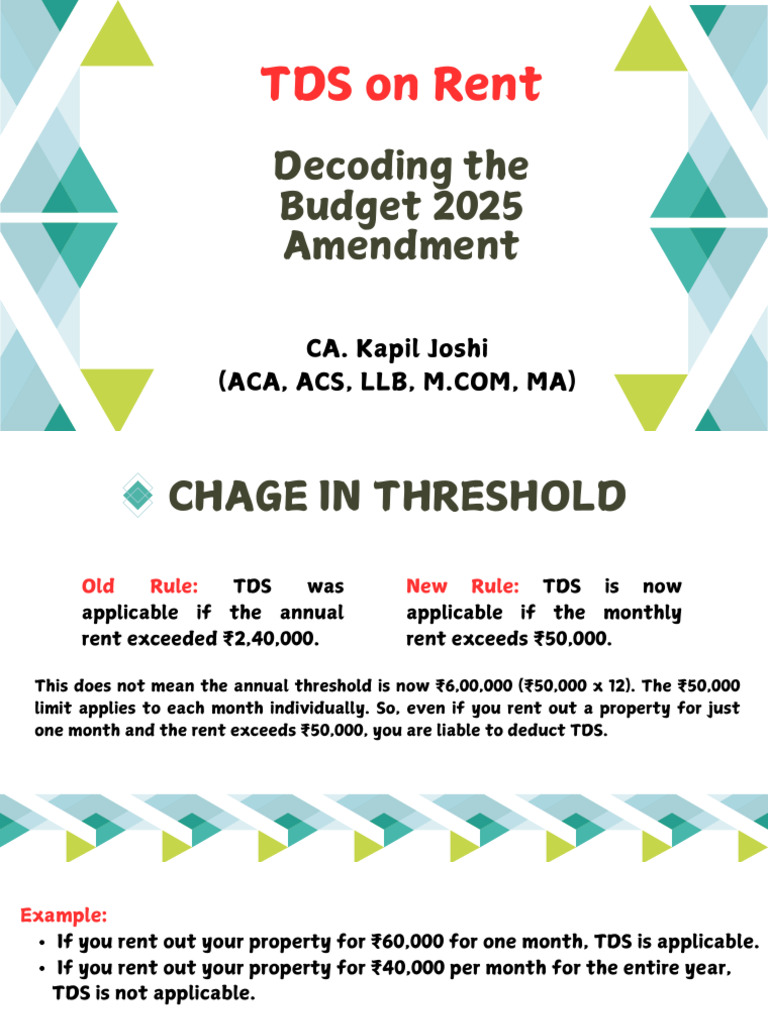TDS on Rent Decoding the Budget 2025 Amendment | PDF