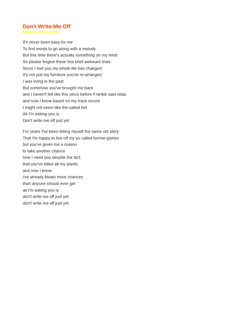 Don't Write Me Off - Music and Lyrics - LETRAS.mus.BR | PDF