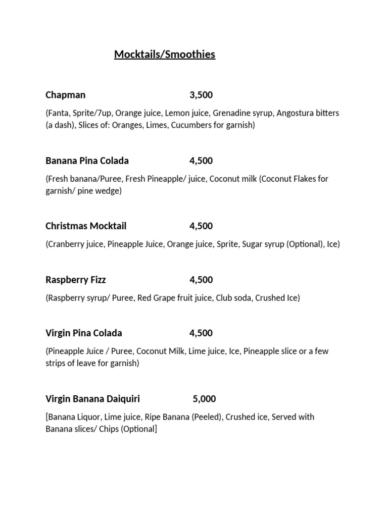 PRONTO Mocktail Menu NEW | PDF