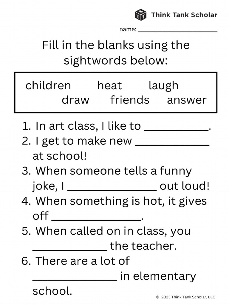 free-sightword-word-fill-in-the-blanks-sentence-writing-lesson ...