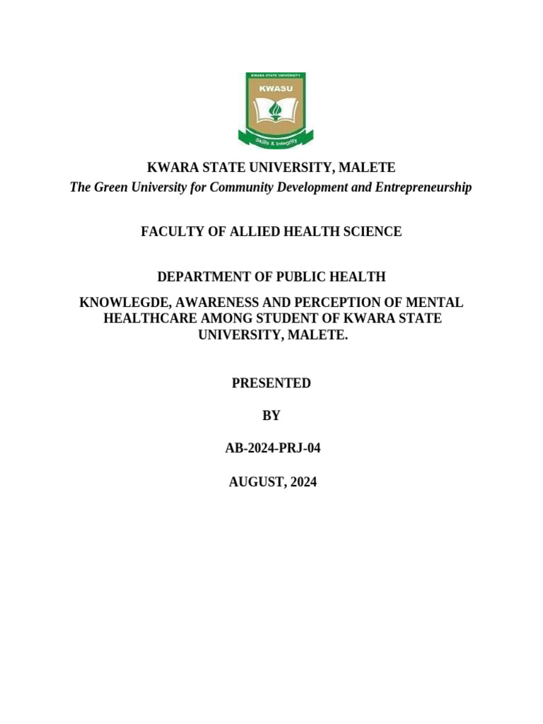 KAP of Mental Health Among Students of KWASU..EDITED 2 | PDF | Mental ...