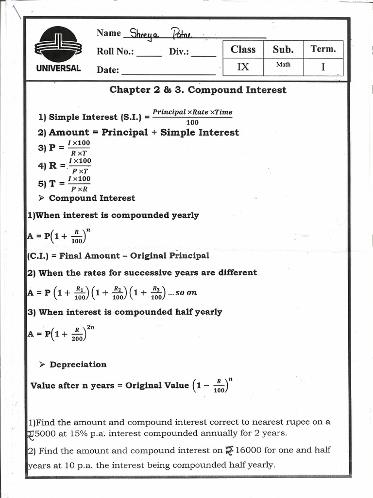 Math Class 9 Compound Interest | PDF