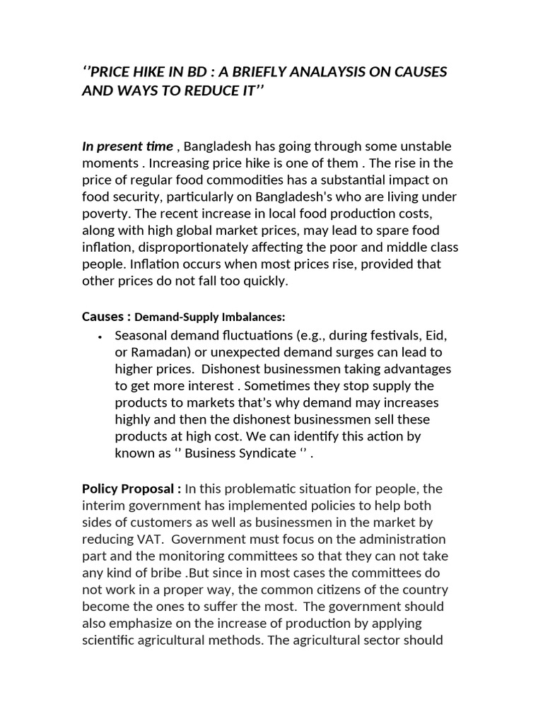Bangladesh Price Hike Causes & Solutions | PDF