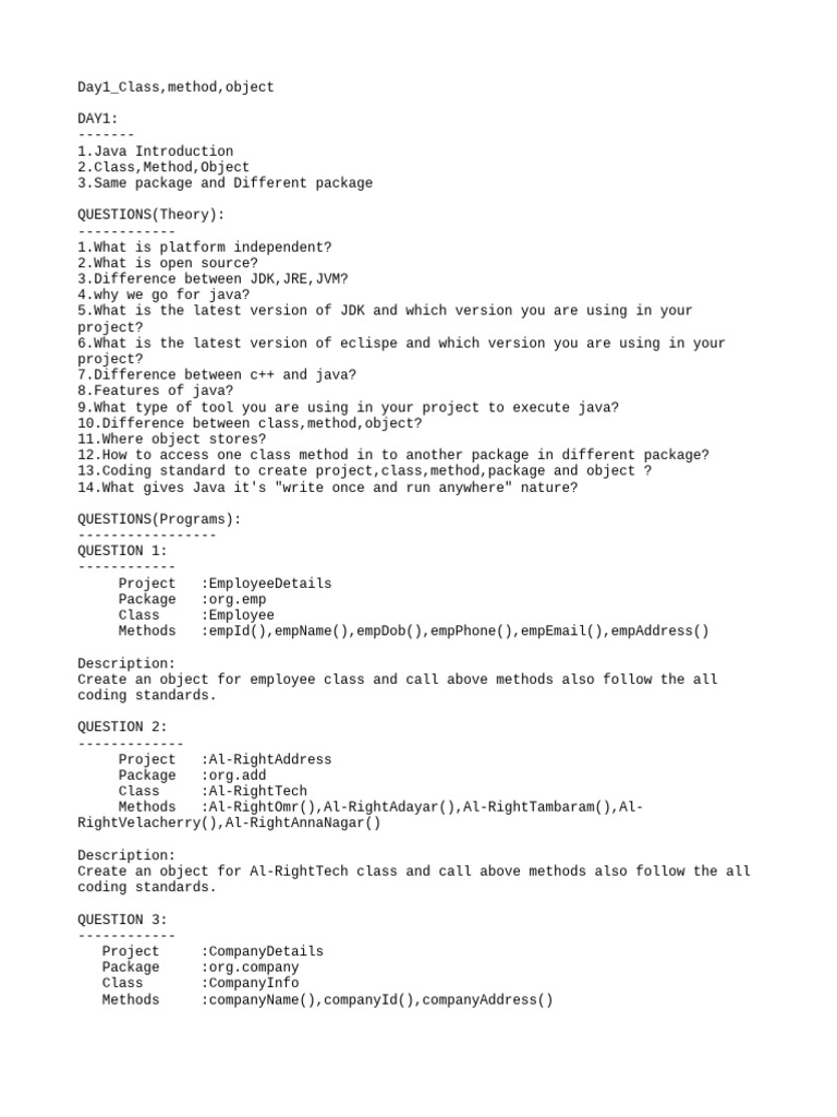 Class Method Object Task Pdf Java Programming Language Java Software Platform