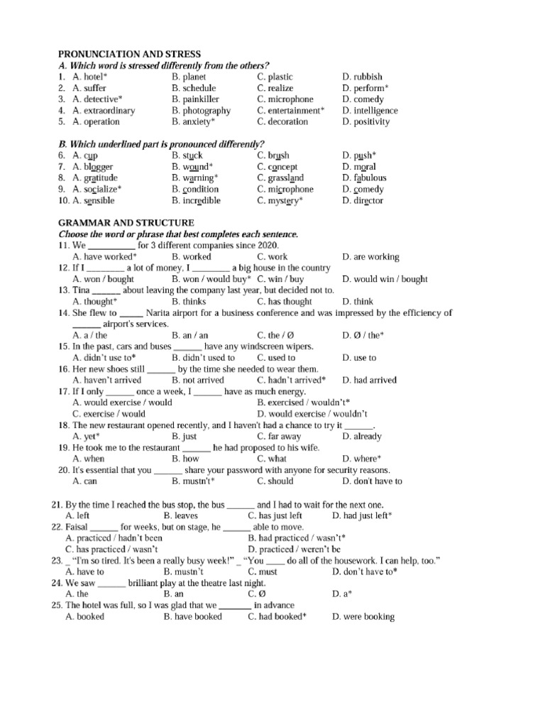 (Done) REVIEW TEST - ANSWER KEYS C A Cô Kim Hương | PDF